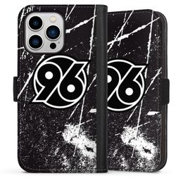 DeinDesign iPhone 13 Pro Handy Klapph&uuml;lle Handyh&uuml;lle aus Kunst Leder schwarz Flip Case Hannover 96 H96 Official Licensed Product Sideflip mit Lasche
