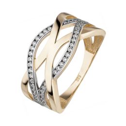 Fingerring Jobo Gr. 60, gold (gelbgold 333), Fingerringe, Damen, 60, Gelbgold 333, Fingerring, 333 Gold bicolor mit 46 Zirkonia