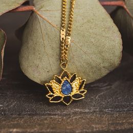Holzkern Halsketten Damen Gold und Lapislazuli