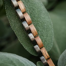 Holzkern Armband Duett (Eiche/Grau), Naturholz, Damen und Herren, gr&ouml;&szlig;enverstellbar