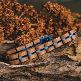 Holzkern Armband Fantasia (Walnuss/Blau), Naturholz, Damen und Herren, gr&ouml;&szlig;enverstellbar