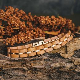 Holzkern Armband Fantasia (Kirsche/Gold), Naturholz, Damen und Herren, gr&ouml;&szlig;enverstellbar