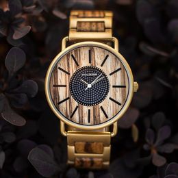 Holzkern; Holzuhr Parhelion (Zebrano/Gold), Unisex, Naturholz