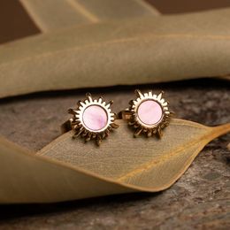 Holzkern Earrings Damen Gold und Rosa Perlmutt