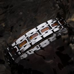Armband f&uuml;r Herren Tremolo, Silber Kette mit Walnussholz, Wasserfest