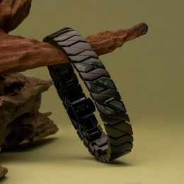 Herrenarmband Bariton aus gr&uuml;nem Marmor und scharzem Edelstahl