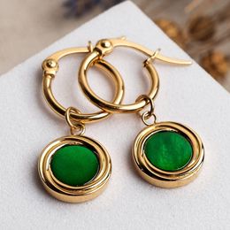 Holzkern Earrings Damen Gold und Gr&uuml;nes Perlmutt
