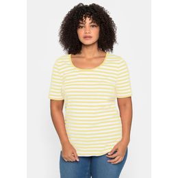 sheego Gro&szlig;e Gr&ouml;&szlig;en Streifenshirt mit Rundhalsausschnitt, zitrone-wei&szlig;, Gr&ouml;&szlig;e 56/58 - Damen
