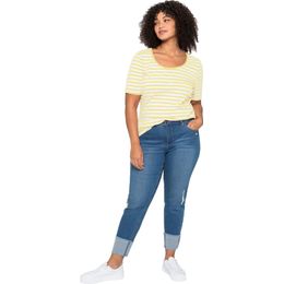 sheego Gro&szlig;e Gr&ouml;&szlig;en Streifenshirt mit Rundhalsausschnitt, zitrone-wei&szlig;, Gr&ouml;&szlig;e 44/46 - Damen