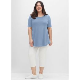sheego Damen Longshirt, Blau, Gr. 44/46, T-Shirts, 100% Baumwolle