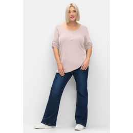 sheego Damen 3/4-Arm-Shirt mit Henleykragen, hellros&eacute;, Gr&ouml;&szlig;e 52/54