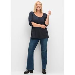 sheego Gro&szlig;e Gr&ouml;&szlig;en 3/4-Arm-Shirt mit Henleykragen, tiefblau, Gr&ouml;&szlig;e 44/46 - Damen
