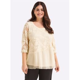 sheego Gro&szlig;e Gr&ouml;&szlig;en Chiffonbluse mit Baumwoll-Spitze, champagner, Gr&ouml;&szlig;e 44 - Damen