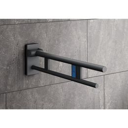 HEWI System 900 Mobiler St&uuml;tzklappgriff 900.50.41860SC Ausladung 700 mm, Edelstahl pulverbeschichtet dunkelgrau perlglimmer tiefmatt, links, Sp&uuml;lausl&ouml;sung Funk
