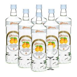 Fein-Brennerei Prinz 6 x Prinz Williams-Birnen Schnaps + gratis Schnapskelch (40 % Vol. 6 Liter)