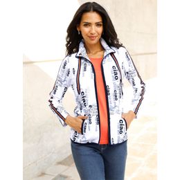 WITT Damen Sweatjacke mit maritimem Allover-Druck, wei&szlig;-marine-bedruckt, Gr&ouml;&szlig;e 40
