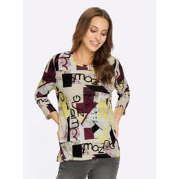 WITT Damen Print-Shirt mit 3/4-&Auml;rmeln, limone-burgund-bedruckt, Gr&ouml;&szlig;e 38