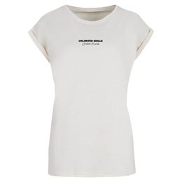Merchcode T-Shirt 'Unlimited Skills' Damen Gr&ouml;&szlig;e S azur / curry / schwarz / offwhite