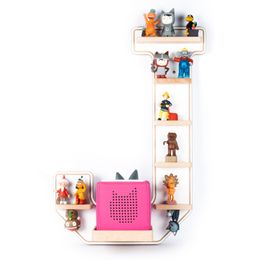 BOARTI Kinderregal Buchstabe J h&auml;ngend f&uuml;r Toniebox und Tonie Figuren platzsparendes Regal H. 54 x B. 37 x T. 19 Wandregal Musikbox und Figuren Aufbewahrung Magneteins&auml;tzen Aufbewahrungsregal Holz
