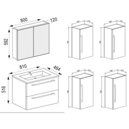 Vcm 5-tlg. Waschplatz Waschtisch Waschbecken Unterschrank Breite 60 cm Badm&ouml;bel Set mit Schubladen Dreht&uuml;ren Spiegelschrank Badinos