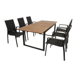 DEGAMO Garnitur RIVELLO 7-teilig, Alu + Akazie + Kunstgewebe schwarz