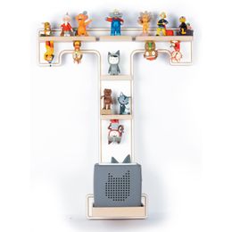 BOARTI Kinderregal Buchstabe T h&auml;ngend f&uuml;r Toniebox und Tonie Figuren platzsparendes Regal H. 54 x B. 45 x T. 19 Wandregal Musikbox und Figuren Aufbewahrung Magneteins&auml;tzen Aufbewahrungsregal Holz