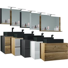 Vcm 2-tlg. Waschplatz Waschtisch schwarzes Waschbecken Unterschrank Breite 80 cm Badm&ouml;bel Set mit Schubladen Lendas BL