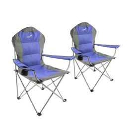 Vcm 2er Set Deluxe Campingstuhl Angelstuhl blau grau gepolstert klappbar Armlehne mit Getr&auml;nkehalter Ma&szlig;e L 57cm x B 90cm x H 110 cm