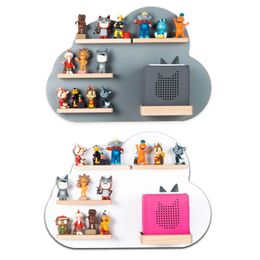BOARTI Kinderregal Wolke h&auml;ngend f&uuml;r Toniebox und Tonie Figuren platzsparendes Regal H. 34 x B. 48 x T. 19 Wandregal Musikbox Figuren Aufbewahrung mit Magneteins&auml;tzen Aufbewahrungsregal Holz Wolken
