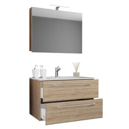 Vcm 3-tlg. Waschplatz Waschtisch Waschbecken Unterschrank Breite 60 cm Badm&ouml;bel Set h&auml;ngend mit einer Schublade Spiegelschrank Badinos