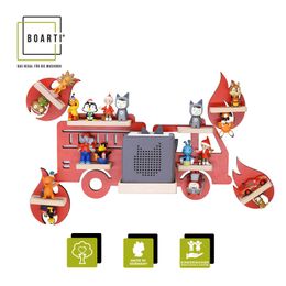 BOARTI Kinderregal Auto Feuerwehr h&auml;ngend f&uuml;r Toniebox und Tonie Figuren platzsparendes Regal H. 22 x B. 47 x T. 19 Wandregal Musikbox Figuren Aufbewahrung Magneteins&auml;tzen Aufbewahrungsregal Holz