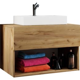 Vcm 2-tlg. Waschtisch Breite 80 cm Waschplatz Badm&ouml;bel Waschbecken Bad Schrank Keramik Lendas ll