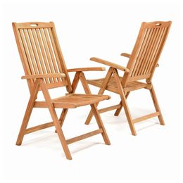 Vcm 2er Set Hochlehner Klappstuhl Gartenstuhl Teak Holz behandelt Ma&szlig;e H . 110cm x B. 56 cm x T. 75cm