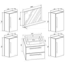 Vcm 5-tlg. Waschplatz Waschtisch Waschbecken Unterschrank Breite 60 cm Badm&ouml;bel Set mit Schubladen Dreht&uuml;ren Spiegel Badinos