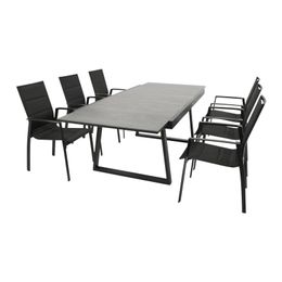 DEGAMO Garnitur REIMS 7-teilig, Alu + Glas + Kunstgewebe schwarz