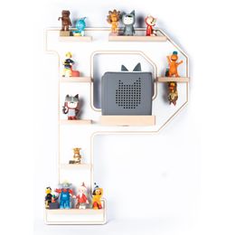 BOARTI Kinderregal Buchstabe P h&auml;ngend f&uuml;r Toniebox und Tonie Figuren platzsparendes Regal H. 54 x B. 40 x T. 19 Wandregal Musikbox und Figuren Aufbewahrung Magneteins&auml;tzen Aufbewahrungsregal Holz