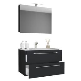 Vcm 3-tlg. Waschplatz Waschtisch Waschbecken Unterschrank Breite 60 cm Badm&ouml;bel Set h&auml;ngend mit einer Schublade Spiegelschrank Badinos