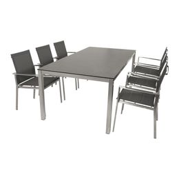 DEGAMO Garnitur SYDNEY 7-teilig, Edelstahl + Glas + Kunstgewebe grau
