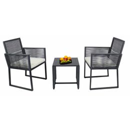Vcm 3-teilig Gartenm&ouml;bel Set, 2 Loungesessel mit Auflagen & Tisch 45x45 cm, Metall & Polyrattan Optik, Outdoor geeignet f&uuml;r Balkon & Terrasse - Fidola