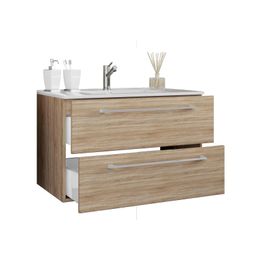 Vcm 2-tlg. Waschplatz Waschtisch Waschbecken Unterschrank Breite 60 cm Badm&ouml;bel Set h&auml;ngend mit zwei Schubladen Badinos