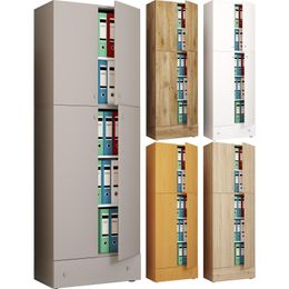 Vcm XXL B&uuml;roschrank mit 5 F&auml;chern und einer Schublade moderner Aktenschrank mit Dreht&uuml;ren Ma&szlig;e ca. H. 200 x B. 70 x T. 39 cm &ndash; Lona 5-Fach