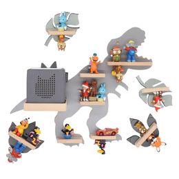 BOARTI Kinderregal Tier Dinosaurier h&auml;ngend f&uuml;r Toniebox und Tonie Figuren Regal H. 44 x B. 53 x T. 19 Wandregal Musikbox und Figuren Aufbewahrung mit Magneteins&auml;tzen Aufbewahrungsregal Holz Dino
