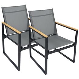 Vcm 2er Set Gartenstuhl Set, Metall & Textilene, stapelbar, Armlehnen mit Holzoptik, Outdoor geeignet f&uuml;r Balkon, Terrasse & Garten, Ma&szlig;e ca. H. 83 x B. 54 x T. 65 cm, Volasi