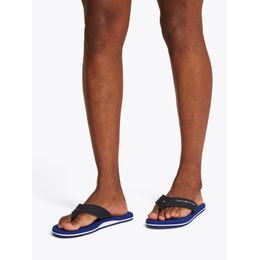 Tommy Hilfiger Herren Zehentrenner "CORPORATE HILFIGER BEACH SANDAL", Gr. 42, schwarz, Textil, Schuhe, Sommerschuh, Flats, Bequemschuh mit Streifen