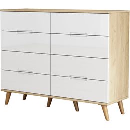 Kommode OTTO HOME "Lund", wei&szlig;, B:120cm H:95cm T:40cm, Sideboards, Kommode, mit gl&auml;nzenden Fronten, Griffmulden, helles Holzdekor, Breite 120 cm