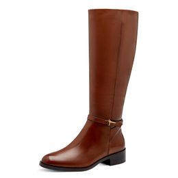 Tamaris Damen Stiefel, Gr. 38cognac, Leder, unifarben, used, Schuhe, Blockabsatz, Langschaftstiefel mit T-Logoelement