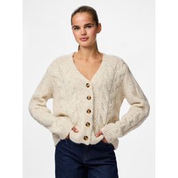 Pieces Damen Strickjacke "PCNINA LS V-NECK KNIT CARDIGAN NOOS BC", beige, Gr. M, unifarben, Strick, Obermaterial: 82% Polyester, 14% Polyacryl, 4%