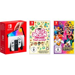 NINTENDO SWITCH Konsolen-Set "OLED + Gratis Big Brain Academy + Everybody 1-2-Switch", B:24,2cm H:1,39cm T:10,2cm, wei&szlig;, Spielekonsolen