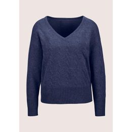 Madeleine Mode MADELEINE Damen Longpullover "Pullover V-Pullover mit Zopfmuster", blau, Gr. 36, Obermaterial: 25% Alpaka WP. 25% Polyamid PA. 25% Schurwolle WV. 25%