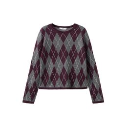 Mango Pullover 'Rombular' Damen Gr&ouml;&szlig;e XL graumeliert / weinrot / wei&szlig;